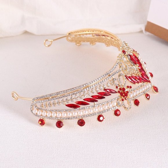 Accessories | Princess Crown Gold Ruby Red Crystal Tiara Pageant ...